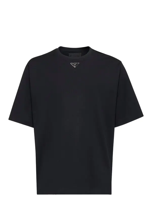 Prada Abbigliamento Oversized Black Cotton Logo T-shirt - Multicolor