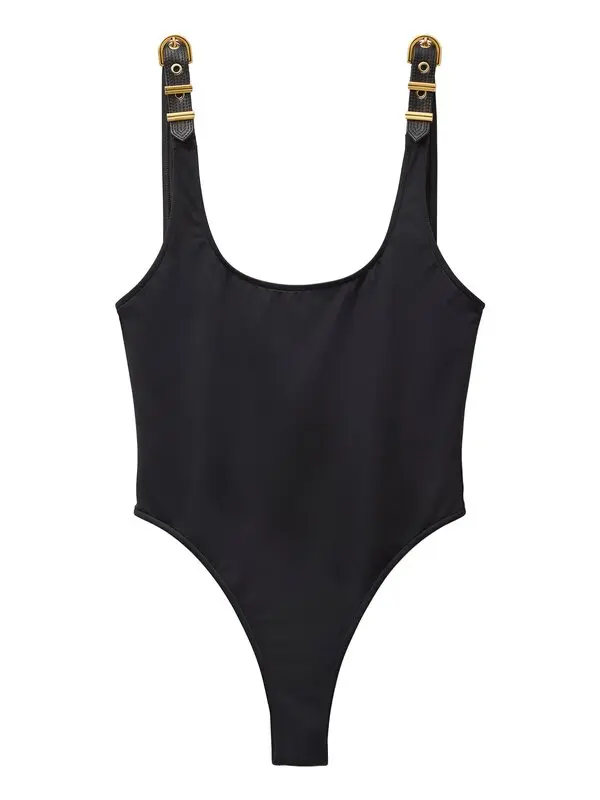 Versace Bodysuit With Metal Buckle Straps - Black