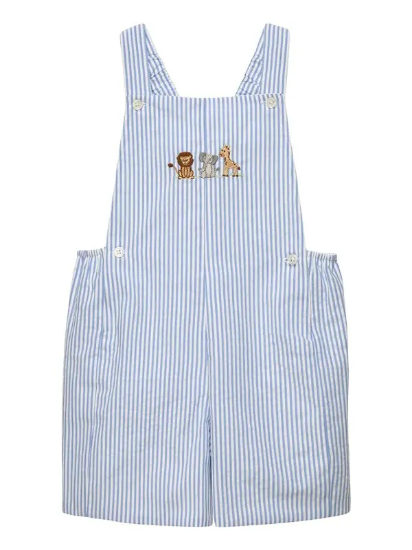 Trotters Cotton Alexander Lion Embroidered Dungarees - Blue