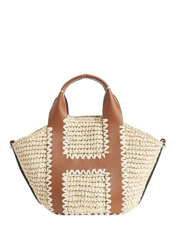 Harrods Small Raffia Tote Bag With Leather Accents - Neutral