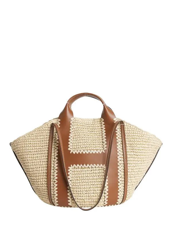 Harrods Large Raffia Tote Bag With Leather Accents - Neutral