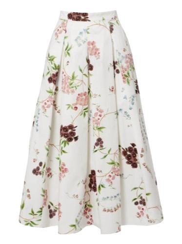 Erdem Floral Pleated Cotton Poplin Midi Skirt - White