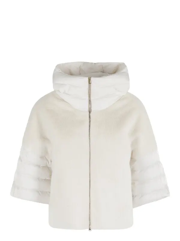 Herno Satin Alternative Fur Cape With Hood - White
