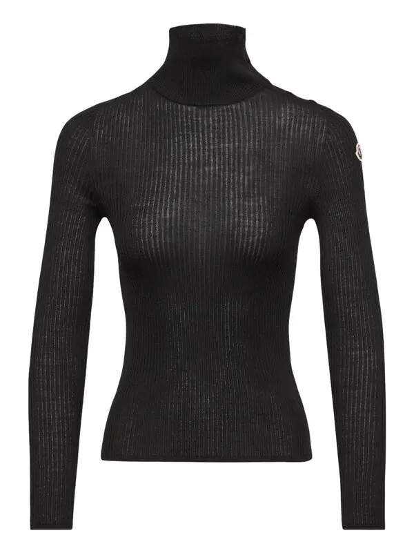 Moncler Textured Ribbed Turtleneck Sweater - Black