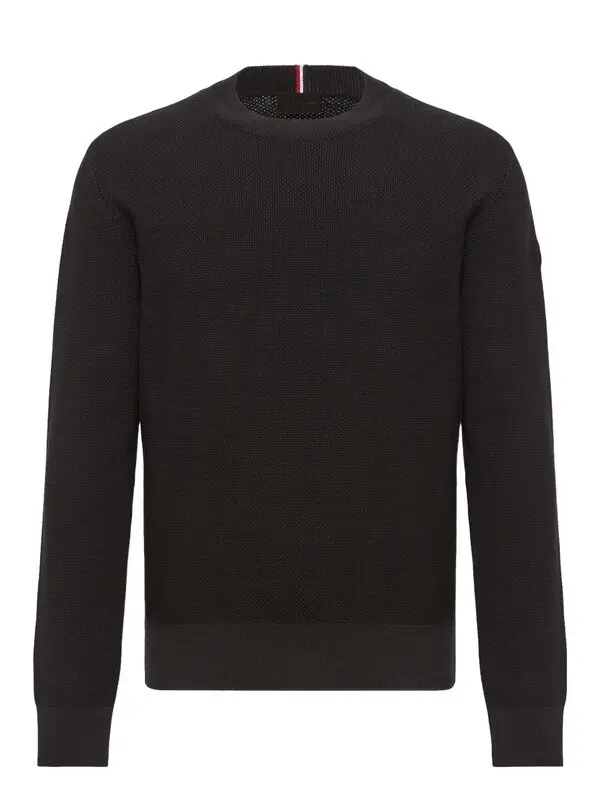 Moncler Cotton Knit Sweater With Tricolor Accents - Black