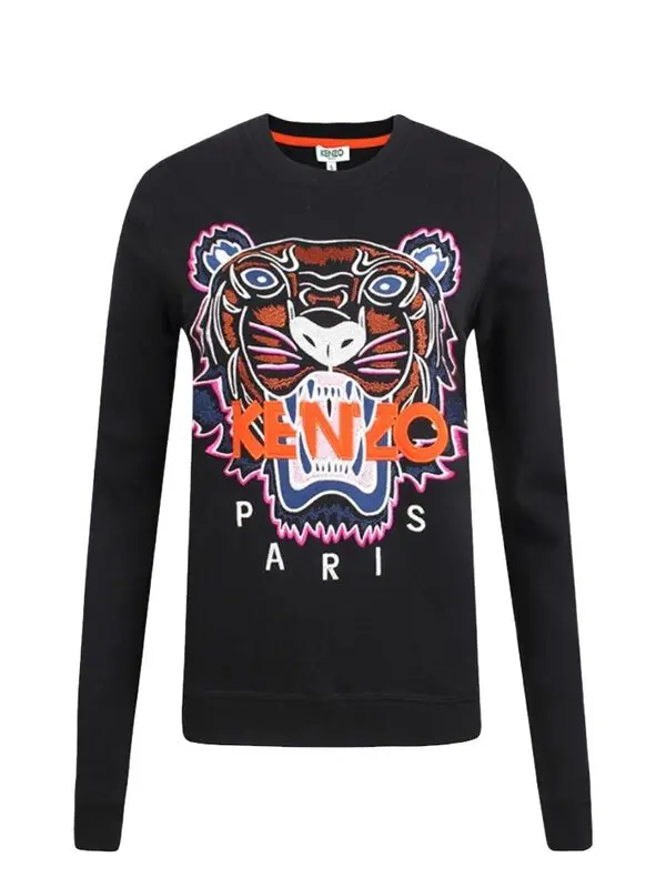 Kenzo Long-sleeved Sweater With Tiger Logo - Black