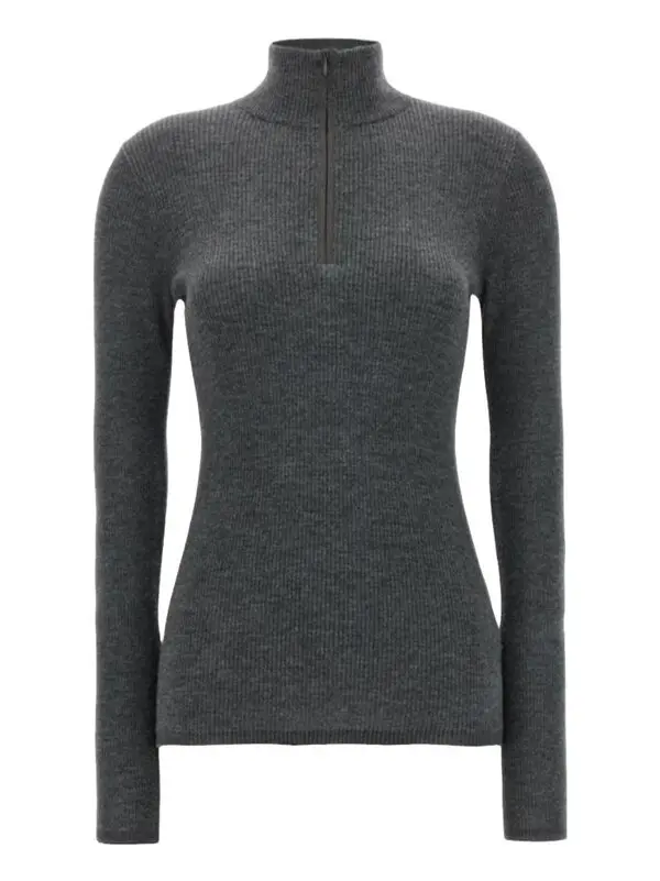 Brunello Cucinelli Half-zip Rib-knit Sweater - Grey