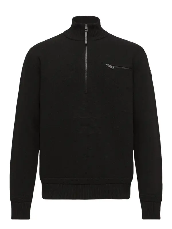 Moncler Wool Cashmere Blend Turtleneck Sweater With Half-zip And Chest Pocket - Black