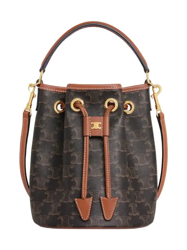 Celine Triomphe Canvas And Calfskin Bucket Bag - Tan