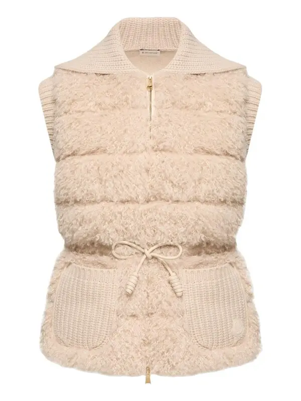 Moncler Wool Cashmere Blend Down Vest With Leather Logo Patch - Light Beige