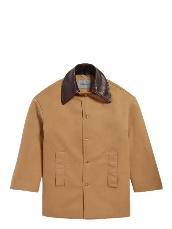 Balenciaga Short Peacoat With Detachable Leather Collar - Beige