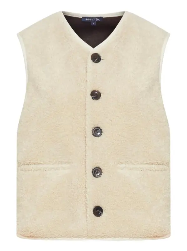 Soeur Buttoned Fleece Waistcoat - Nude