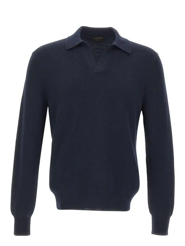 GRAN SASSO Long-sleeve Polo Shirt - Black