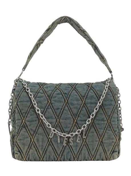 DIESEL® Large Quilted Shoulder Bag With Charm Detail - Denim