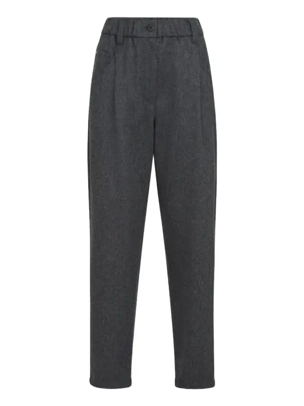 Brunello Cucinelli Wool Flannel Baggy Trousers With Monili Embellishment - Anthracite
