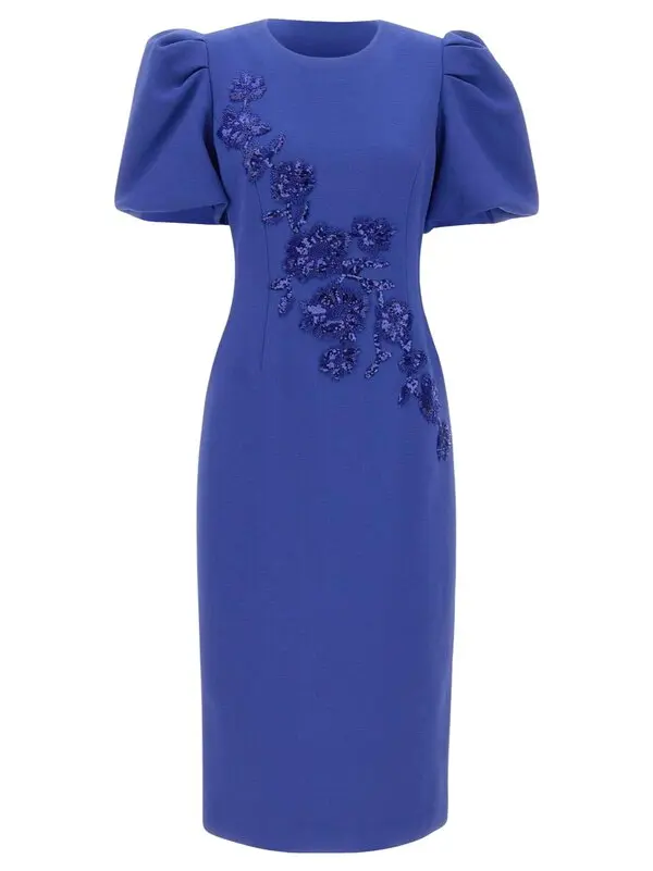 Rebecca Vallance Embellished Puff Sleeve Midi Dress - Blue