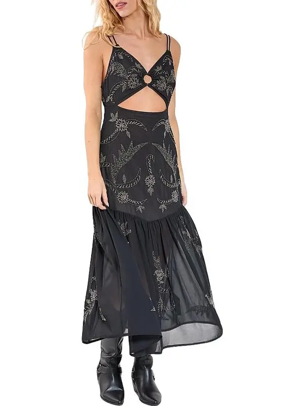 Nasty Gal Ring Cut Out Embellished Maxi Dress - Black