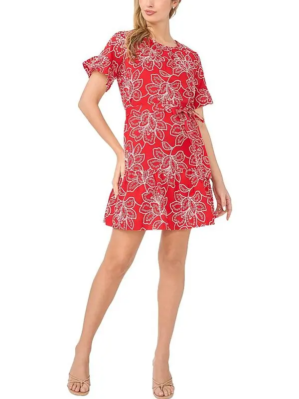 CECE DUPRAZ Eyelet Tie Waist Mini Dress - Classic Cherry