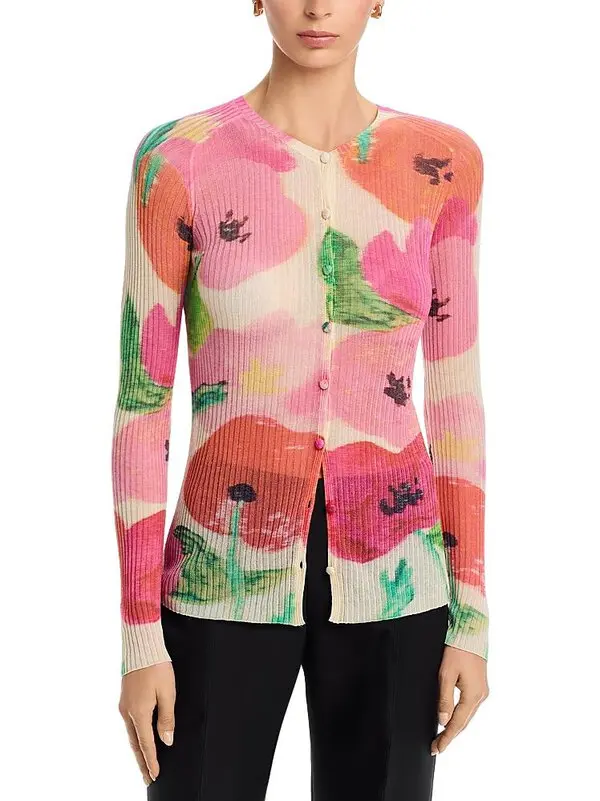 Lafayette 148 New York Printed Blossom Button Knit Cardigan - Blossom Multi