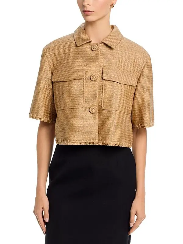 Lafayette 148 New York Cropped Shirt Jacket With Textured Weave - Teak