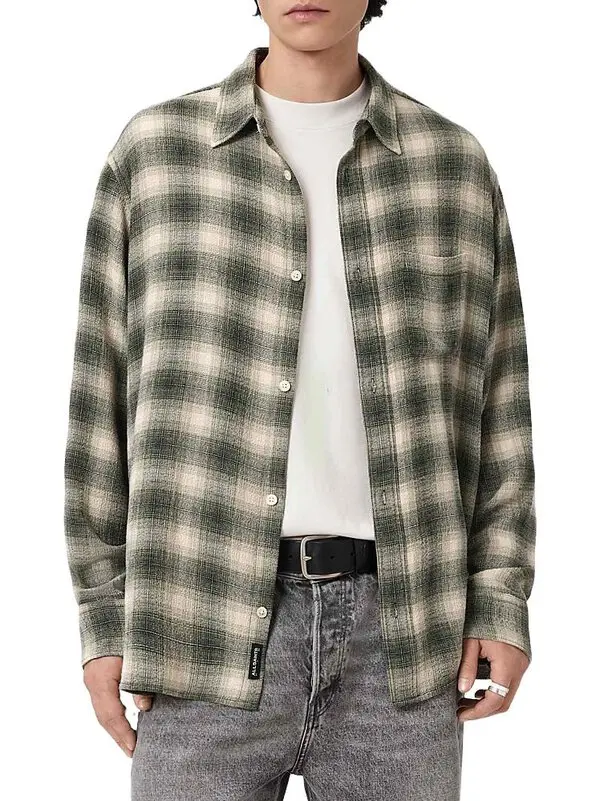 ALLSAINTS Lumley Oversized Fit Long Sleeve Shirt - Pale Olive