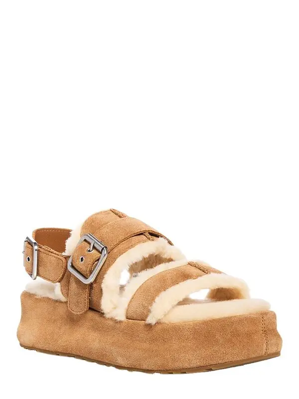 UGG Enwrap Shearling Platform Sandals - Chestnut