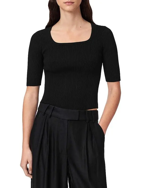 ALLSAINTS Ribbed Square Neck Top - Black