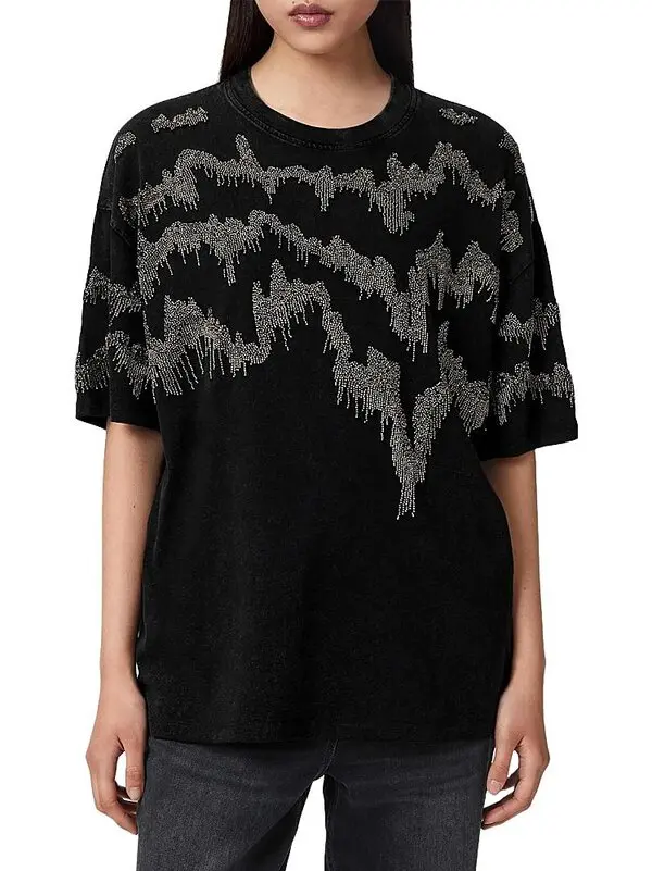 ALLSAINTS Maia Etta Embellished Cotton T-shirt - Washed Black
