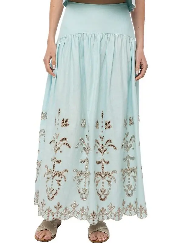 THE BURGESS COLLECTION The Lauren Lasercut Linen Skirt By - Sky