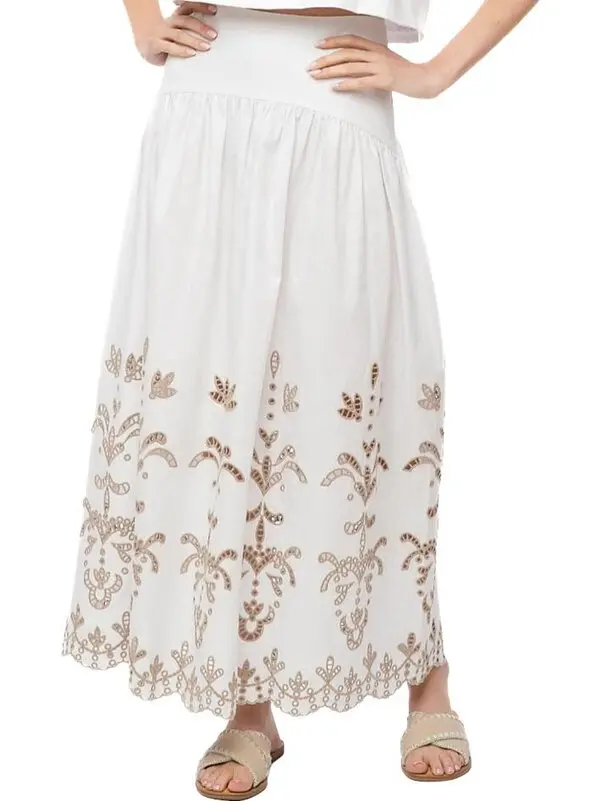THE BURGESS COLLECTION The Lauren Lasercut Linen Skirt By - White