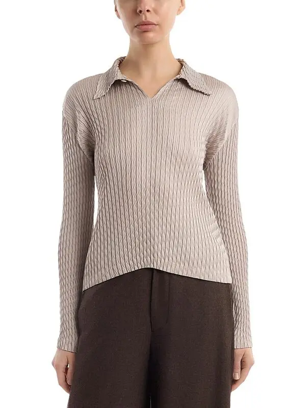 Issey Miyake Pleated Long Sleeve Top - Light Beige
