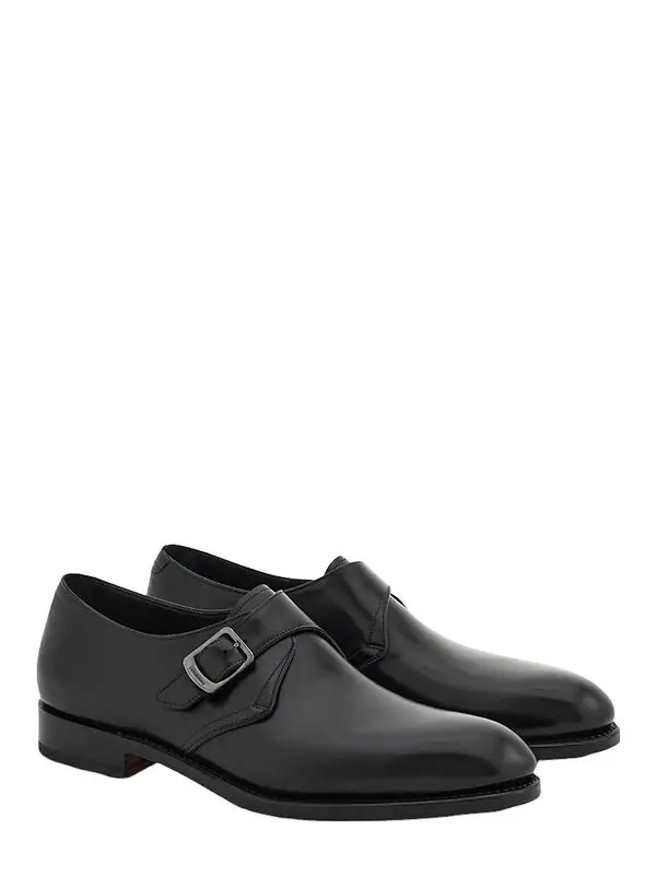 FERRAGAMO Leather Monk Strap Loafers - Nero