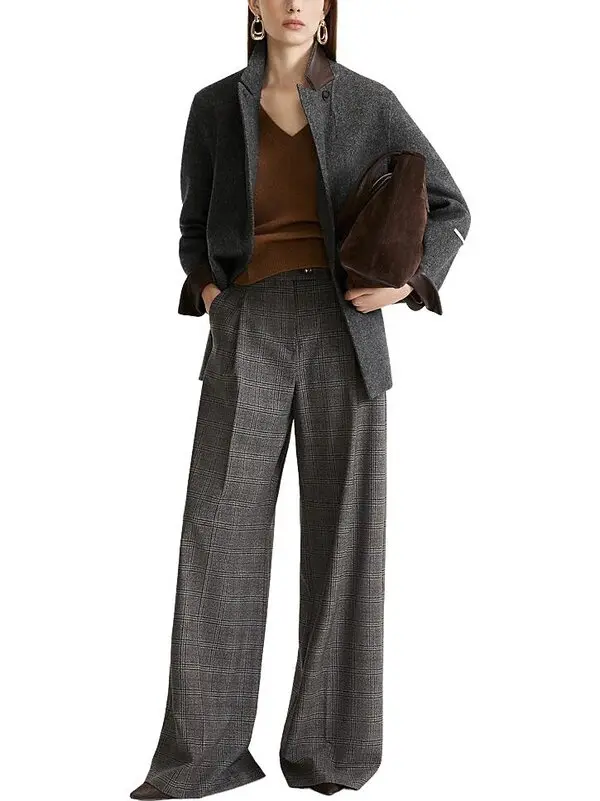 Marella Mlscarena Plaid Wide-leg Trousers - Grey