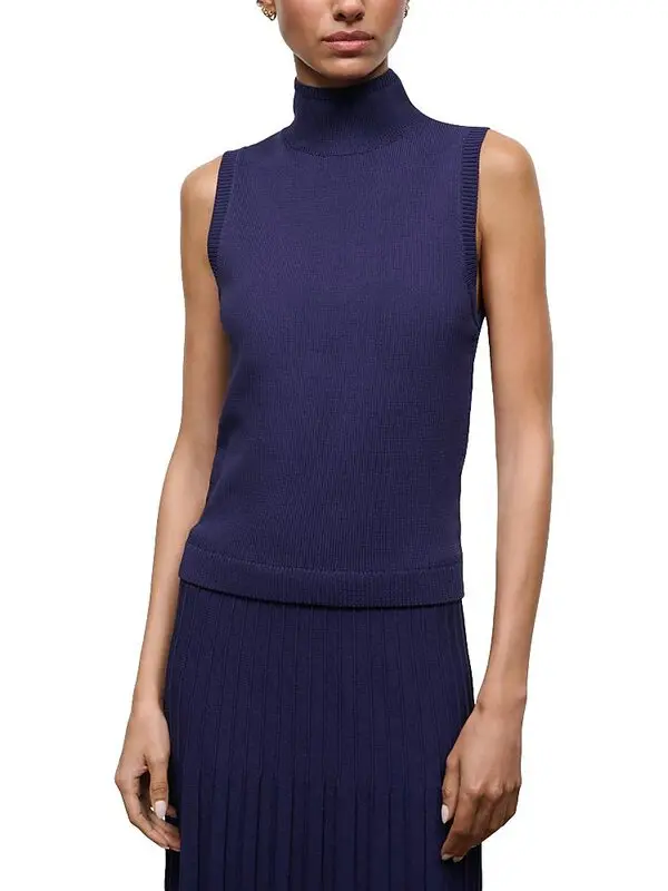 Staud Montclair Mock Neck Sleeveless Sweater - Midnight