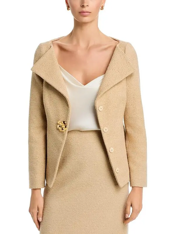 Oscar De La Renta Long Sleeve Tweed Jacket - Oyster