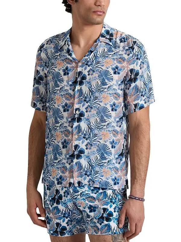Vilebrequin Island Flowers Viscose Bowling Shirt - Blue