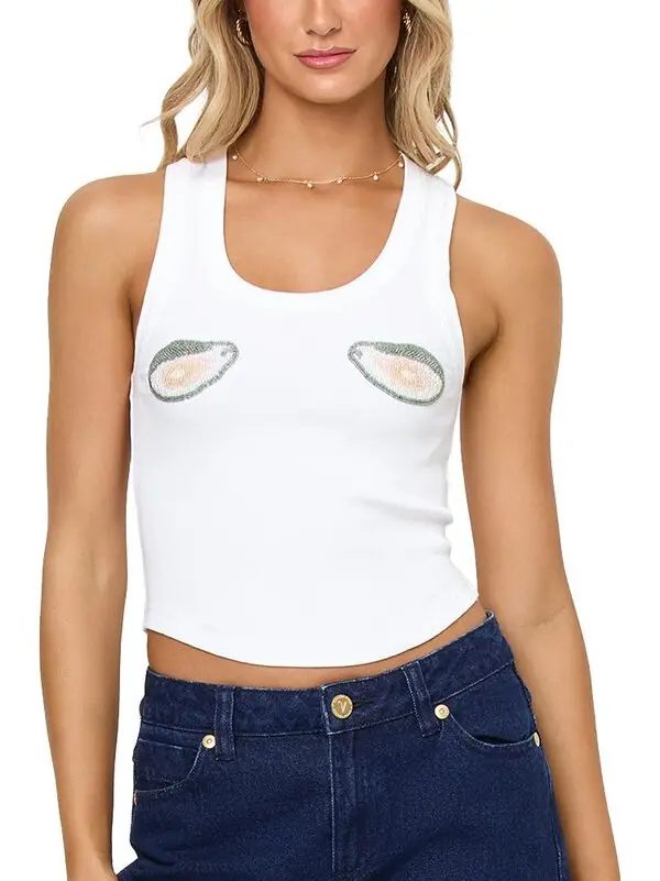 L*Space Ribbed Tank With Embellishment - Oysters