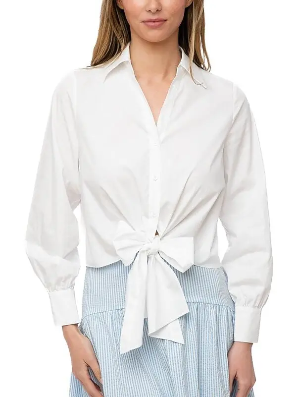 THE BURGESS COLLECTION Kitty Front Tie Polo Cotton Blouse - White