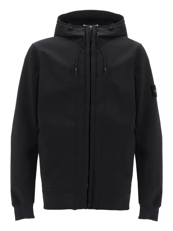 Stone Island Hooded Biker Jacket With Zip Closure - Black