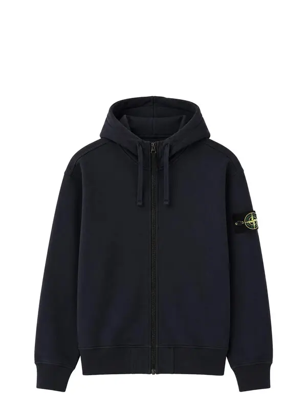 Stone Island Zip Up Hoodie With Logo Patch - Blue