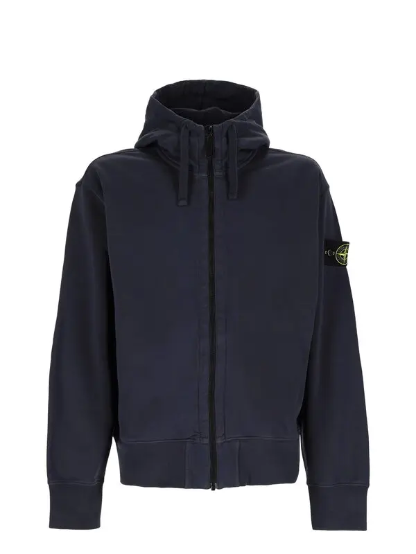 Stone Island Zip Up Hoodie With Logo Patch - Blue
