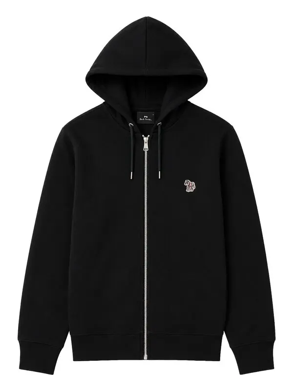 Paul Smith Zip-up Hooded Sweatshirt With Zebra Applique - Black