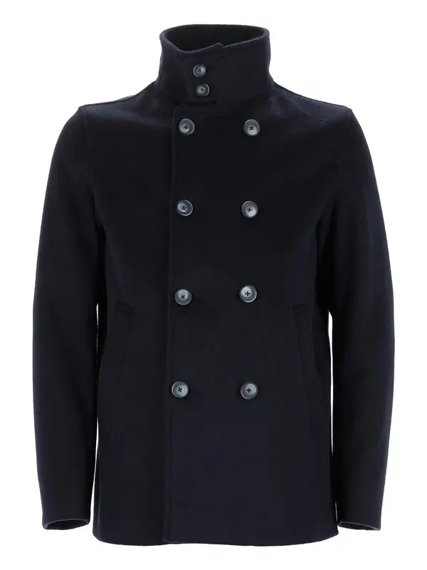 Herno Double-breasted High Neck Coat - Blue