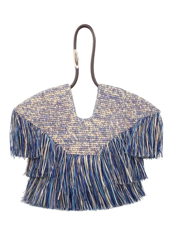 Zimmermann Goldentime" Raffia Tote With Fringe - Blue