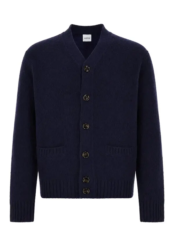 Aspesi V-neck Cardigan With Button Detail - Blue