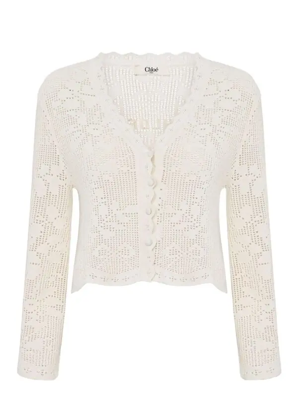 Chloé Cotton Crochet Cardigan - White