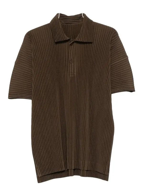 Issey Miyake Pleated Polo Shirt - Brown