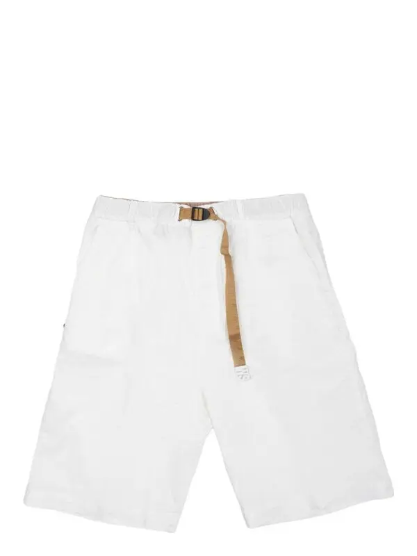 WHITE SAND Belted Cotton Blend Tailored Shorts - White