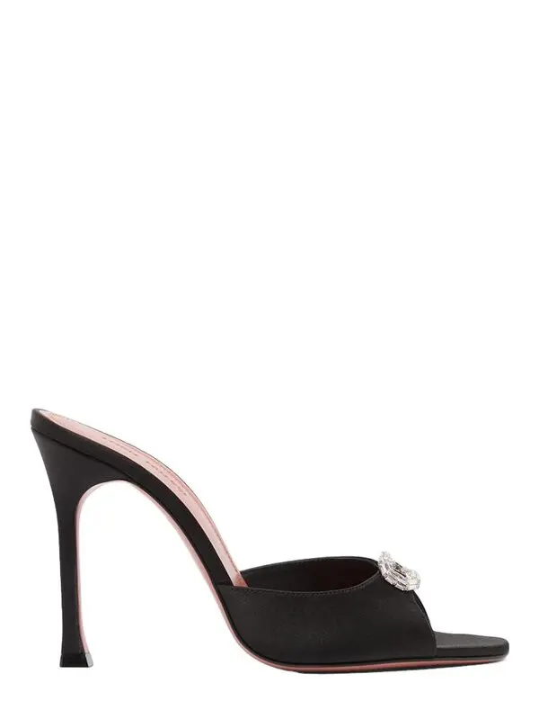 Amina Muaddi Mini Camelia Slipper Sandal Satin - Black