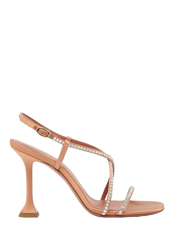 Amina Muaddi Sally Crystal Embellished Satin Sandals - White